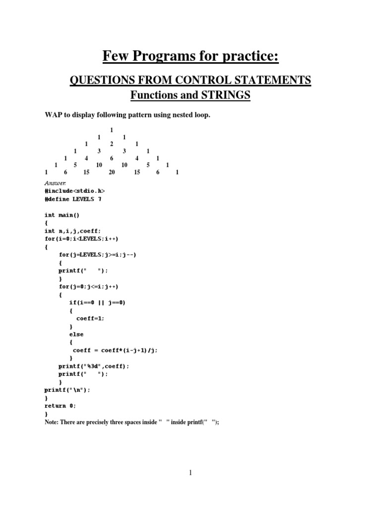 Few Programs For Practice:: Questions From Control Statements Functions ...