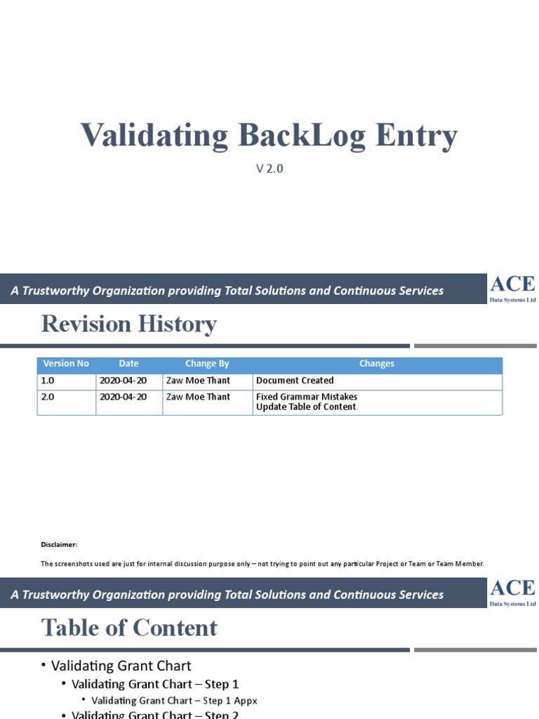 Validating Backlog Entry: A Trustworthy Organization Providing Total ...