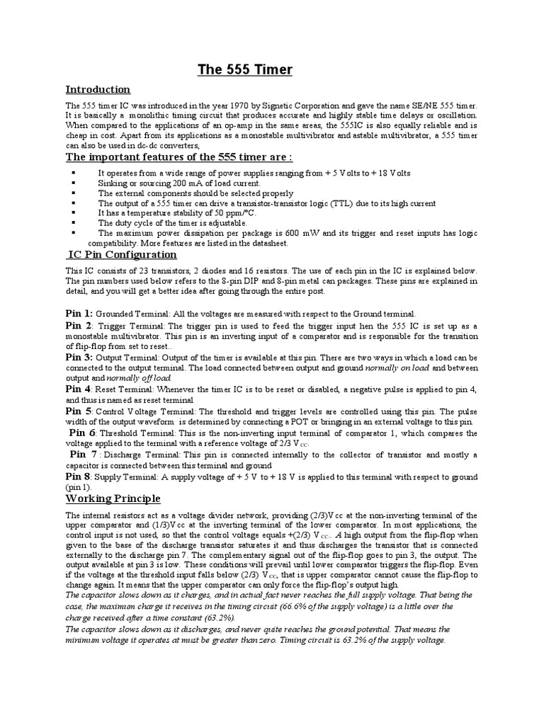 555-Timer Class Notes | PDF | Analog Circuits | Electricity