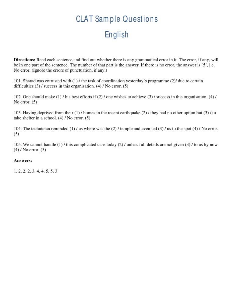 CLAT Sample Questions English | PDF