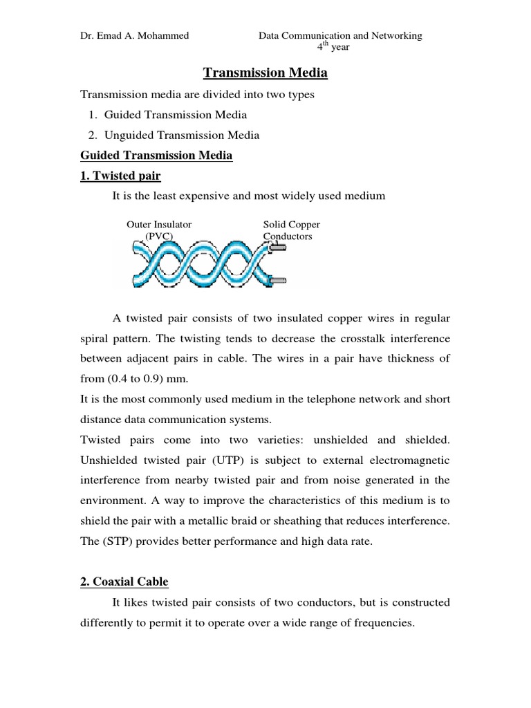 Guided Transmission Media 1. Twisted Pair | PDF | Transmission Medium ...