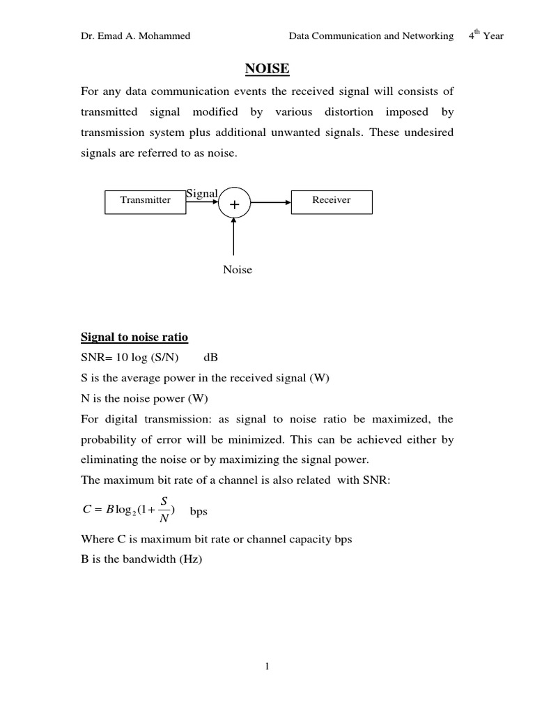 Noise: Signal To Noise Ratio | PDF | Signal To Noise Ratio | Bandwidth (Signal Processing)
