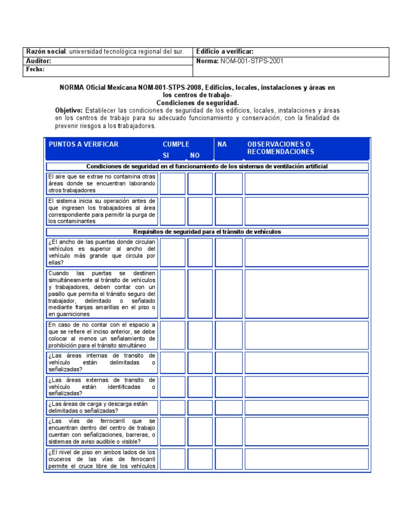 Nom 001 Stps Checklist | PDF | Transporte | Science