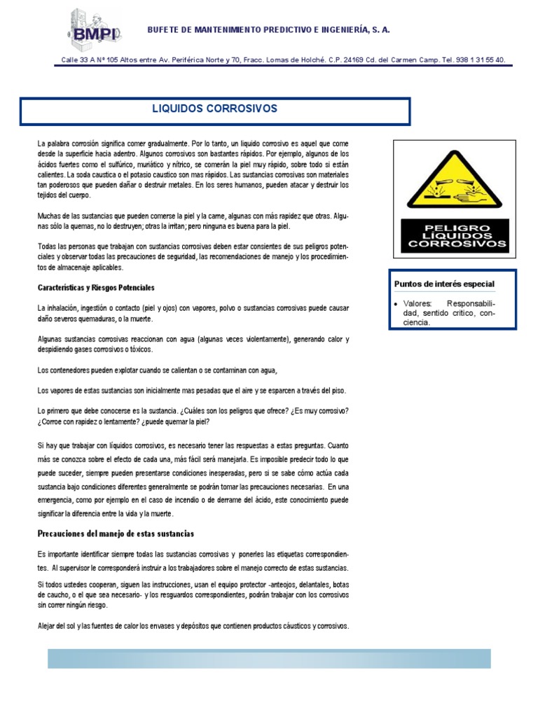 Riesgos y Precauciones de Corrosivos | PDF | Química | Materiales