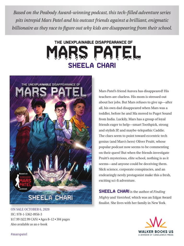 The Unexplainable Disappearance of Mars Patel by Sheela Chari Press ...