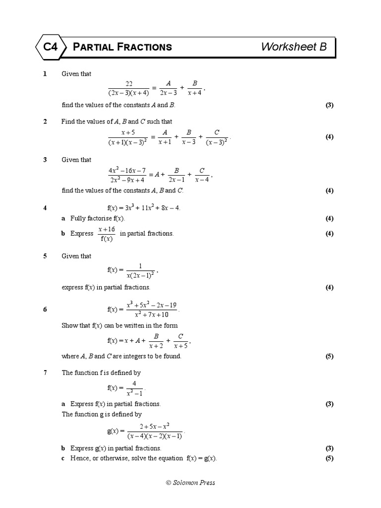 C4 Partial Fractions B - Questions | PDF | Fraction (Mathematics ...