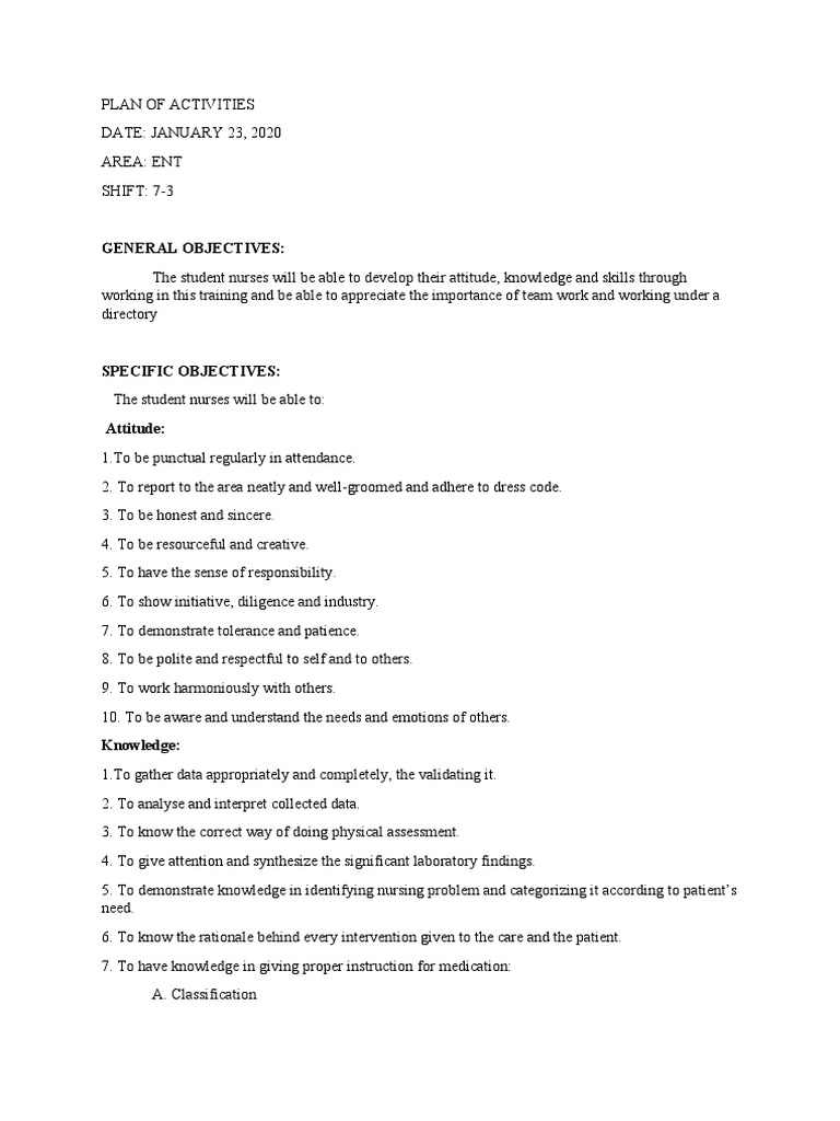 Plan of Activities | PDF | Nursing | Patient