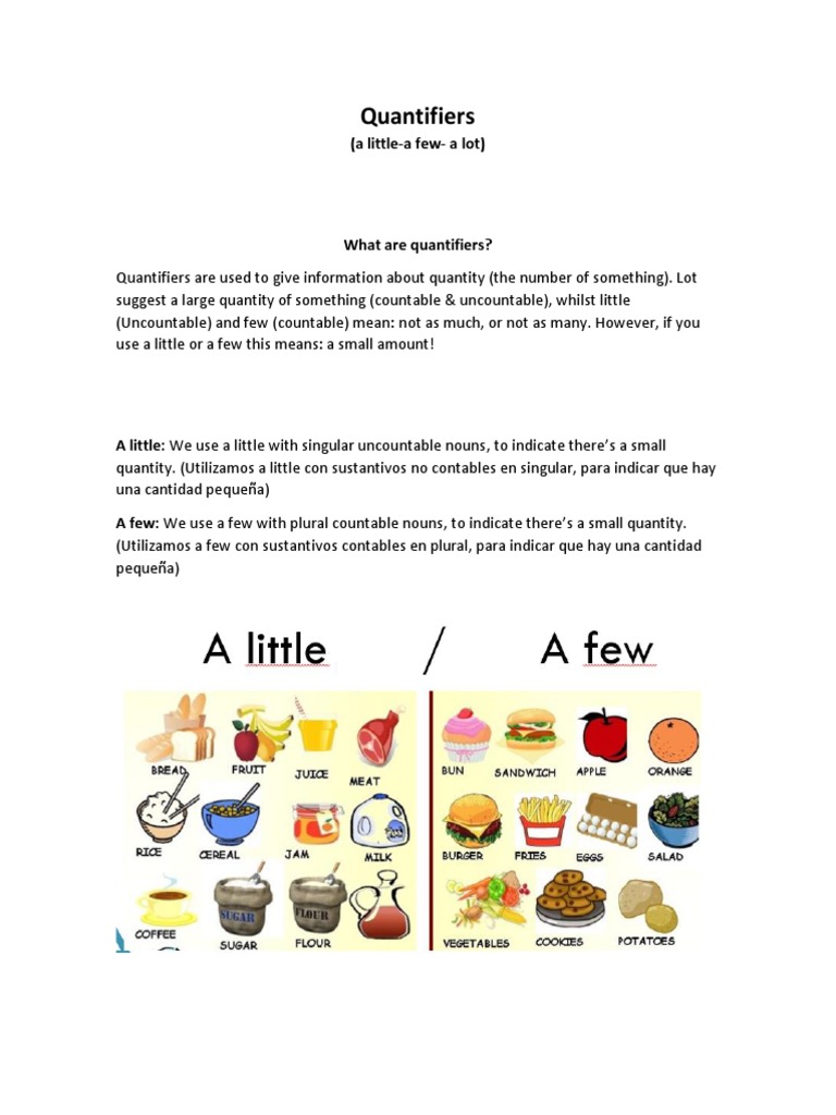 Quantifiers: (A Little-A Few-A Lot) | PDF