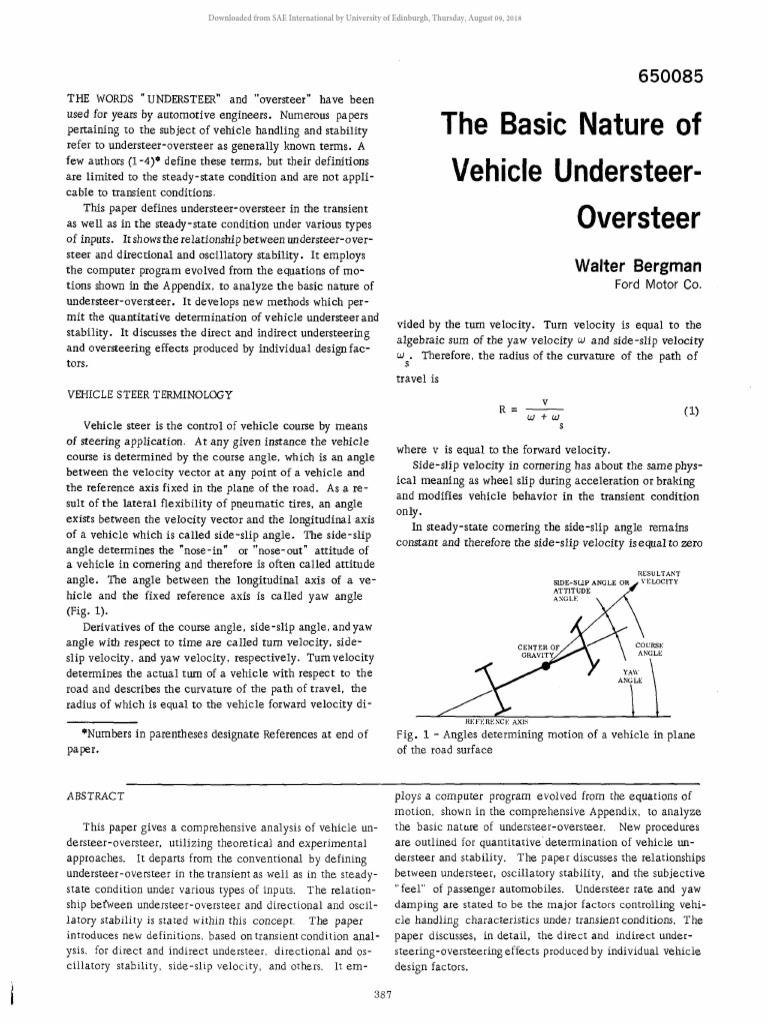 The Basic Nature of Vehicle Understeer-Oversteer | PDF | Flight ...