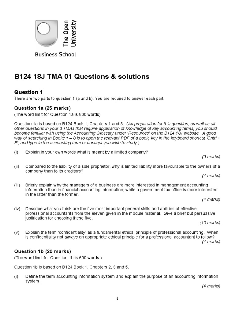 B124 TMA 01 Questions & Solutions | PDF | Debits And Credits | Corporations