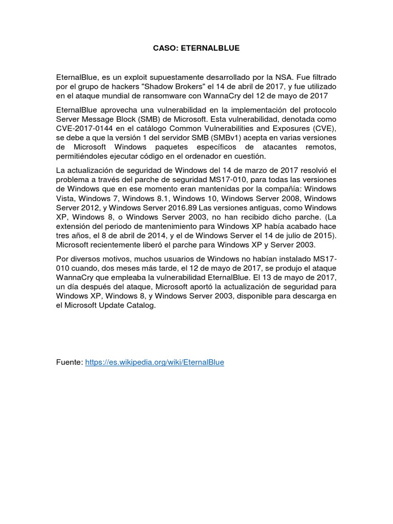 Análisis de EternalBlue y WannaCry | PDF