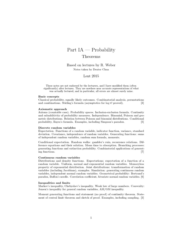 Part IA - Probability: Theorems | PDF | Probability Distribution ...