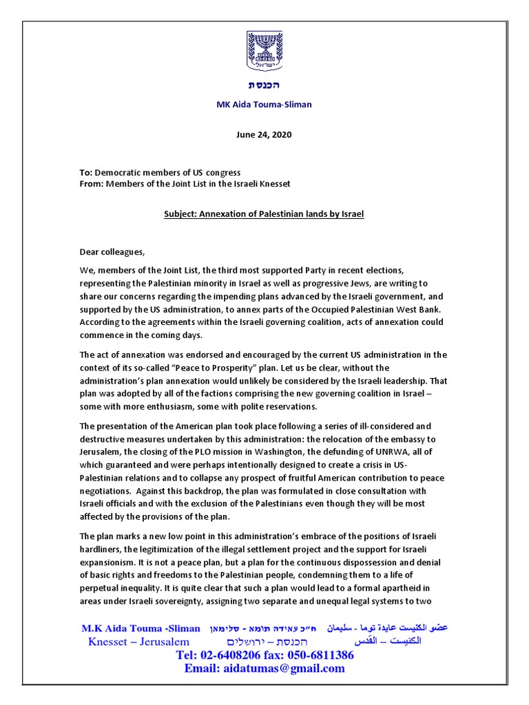 Letter On Annexation To Democratic Members of Congress | PDF ...