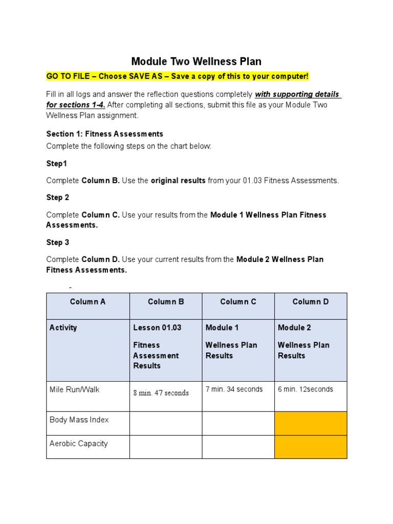 Module Two Wellness Plan | PDF | Physical Fitness | Human Anatomy