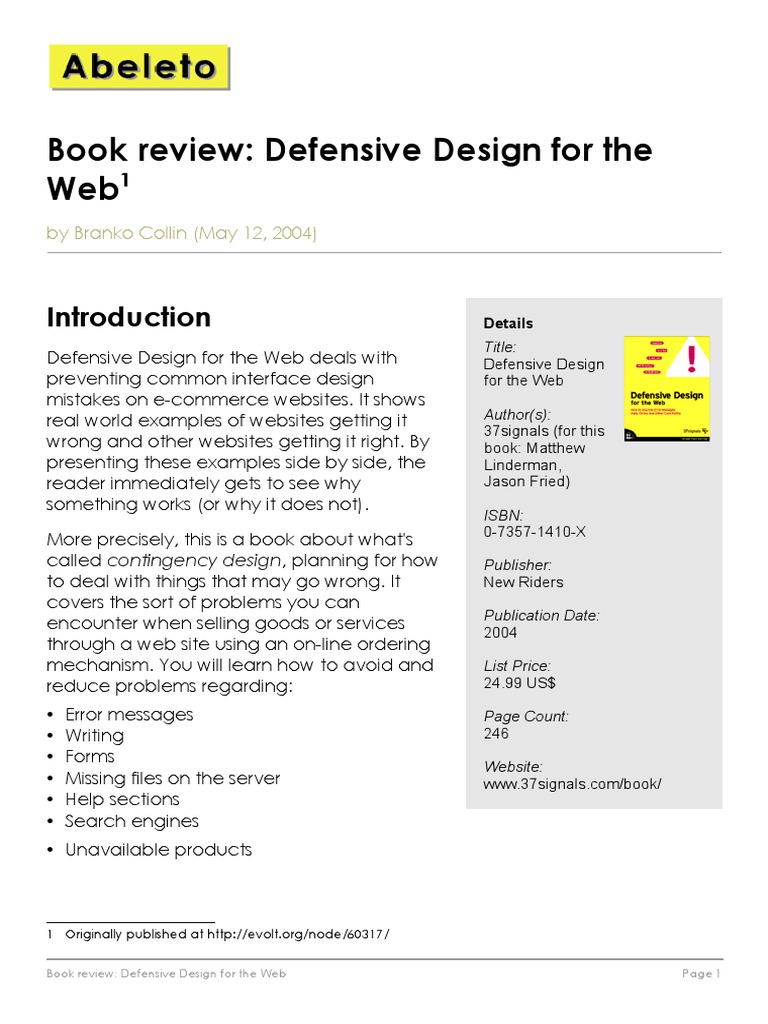 Review Defensive Design 20040512 | PDF | Usability | World Wide Web