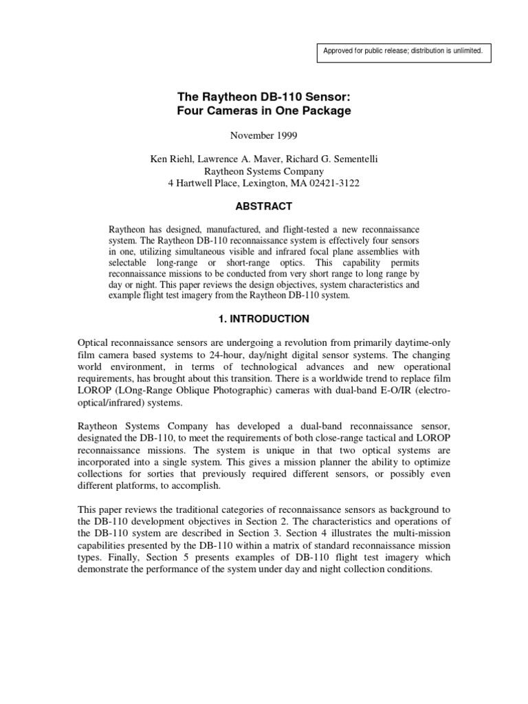 The Raytheon DB-110 Sensor: Four Cameras in One Package: Approved For ...