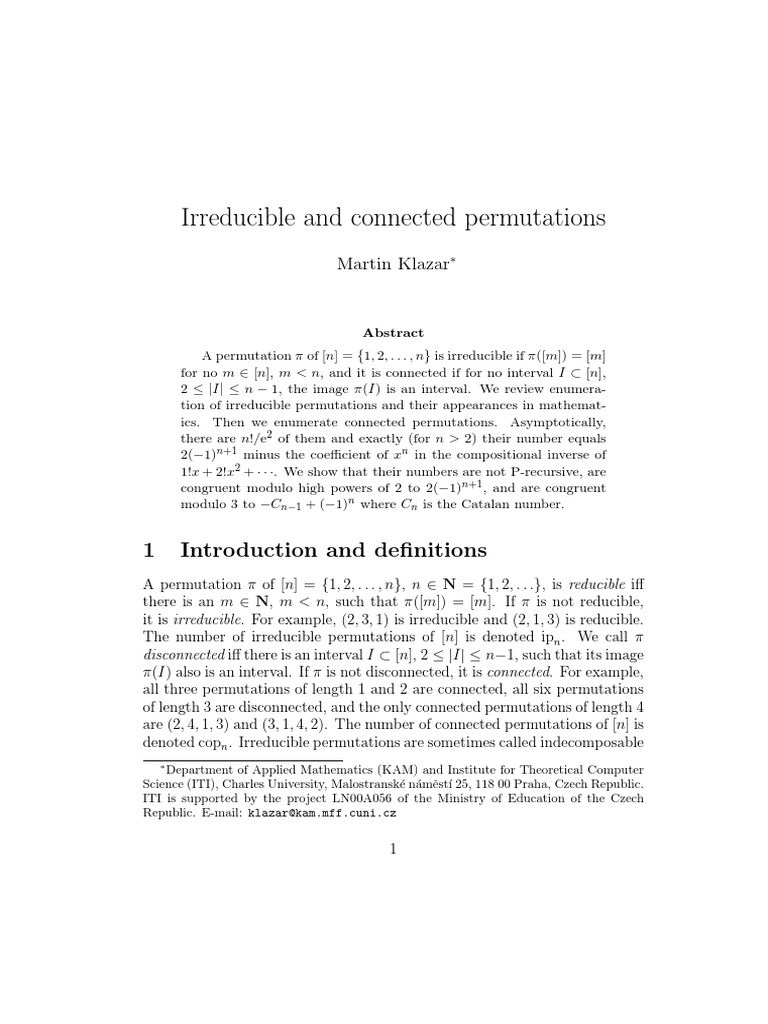 Irreducible and Connected Permutations | PDF | Permutation | Mathematical Concepts