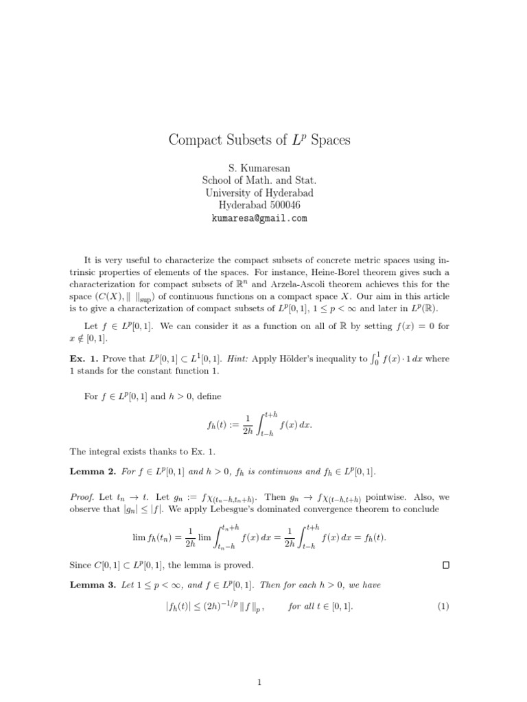 Compact Subsets of L Spaces: N Sup P P P | PDF | Compact Space | Continuous Function