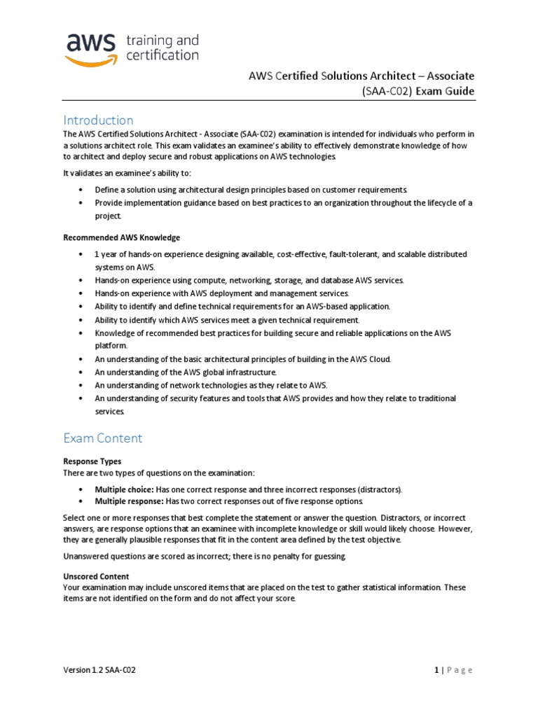 AWS Certified Solutions Architect - Associate (SAA-C02) Exam Guide | Download Free PDF | Amazon ...