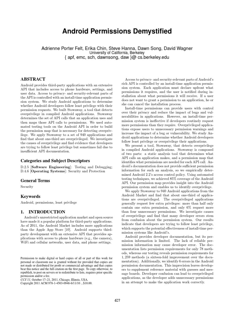 Android Permissions Demystified PDF | PDF | Method (Computer ...