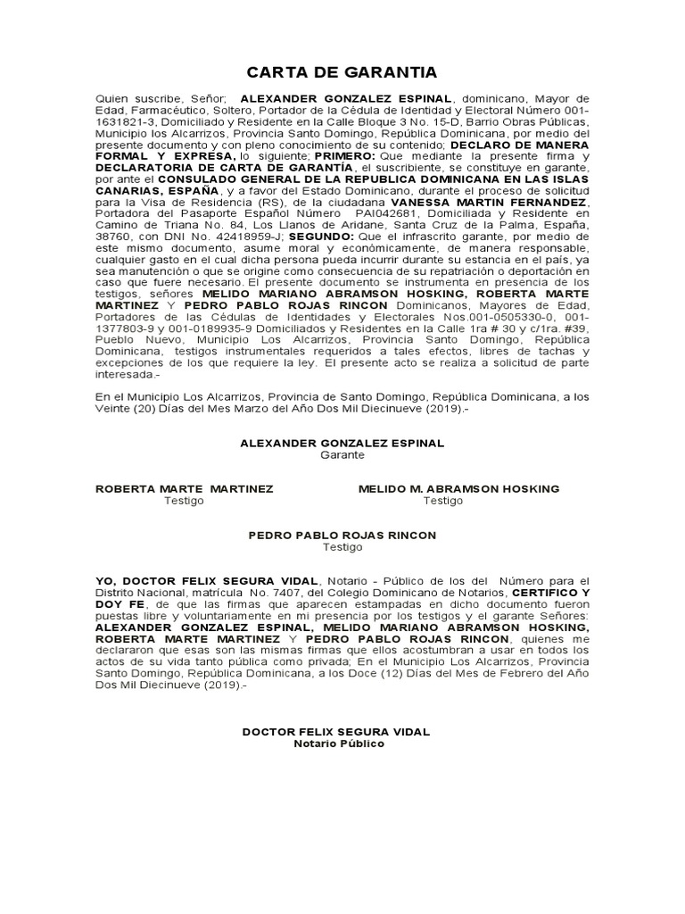 Carta De Garante Para Visa Visado De Estudios Y Permiso De Residencia