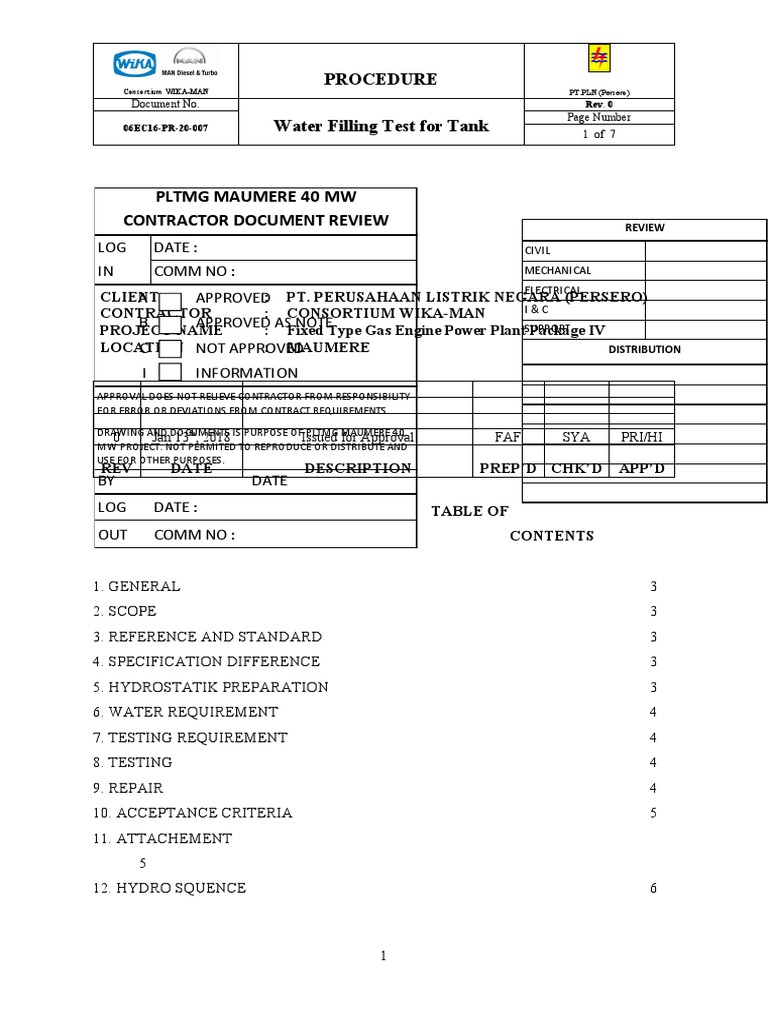 06EC16-PR-20-007 Water Filling Test | PDF | Specification (Technical ...