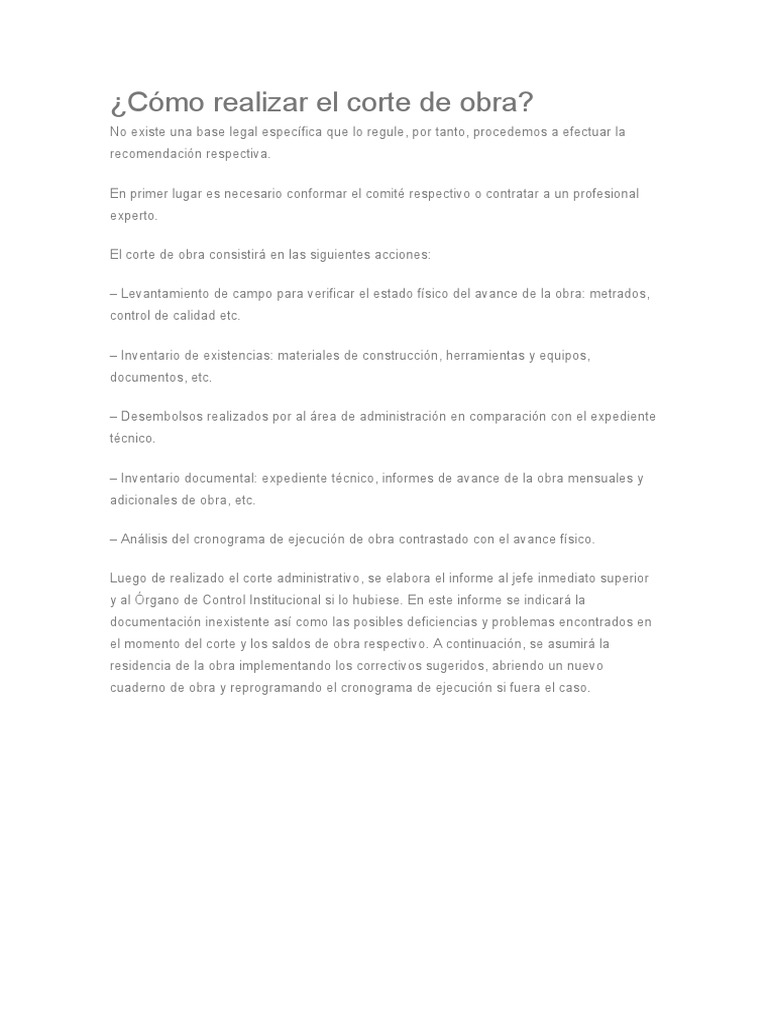Cómo Realizar El Corte de Obra | PDF