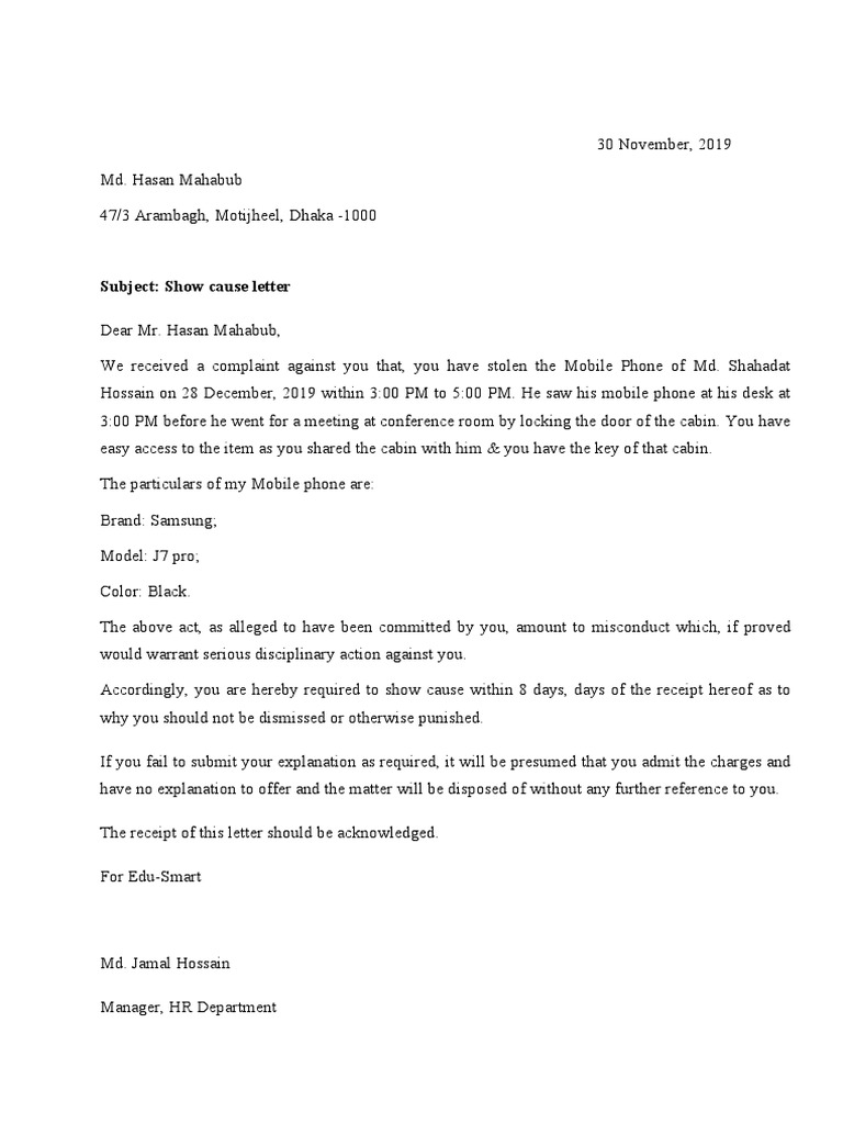 Show Cause Letter for Misconduct | PDF | Law