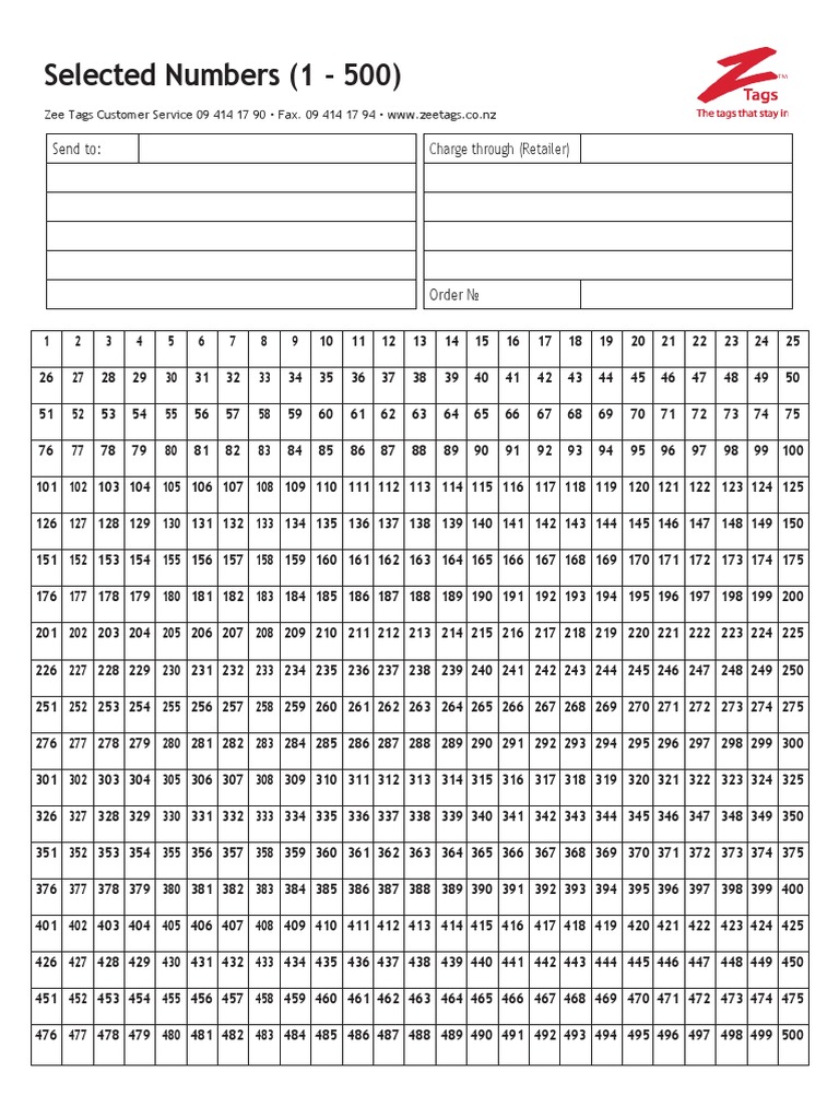 Selected Numbers 1 - 500 | PDF
