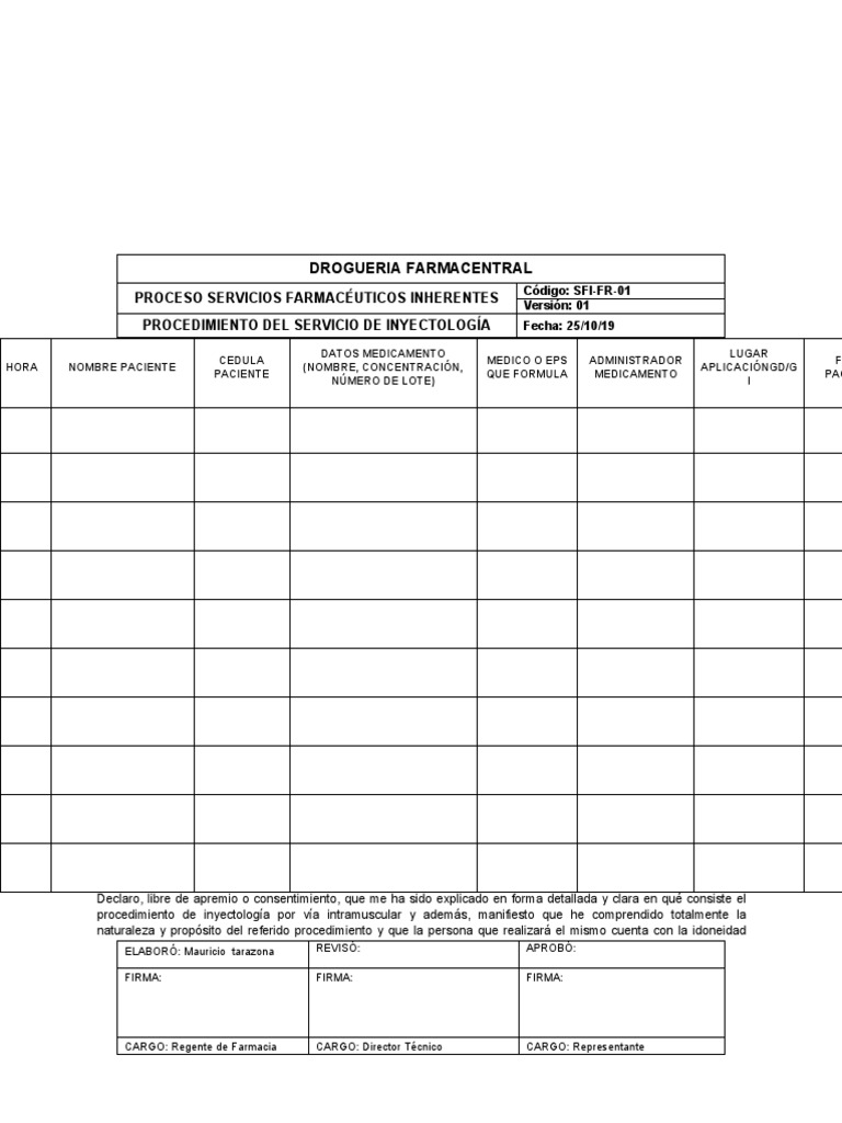 Sfi-Pr-01 Procedimiento Inyectología | PDF | Inyección (medicina ...