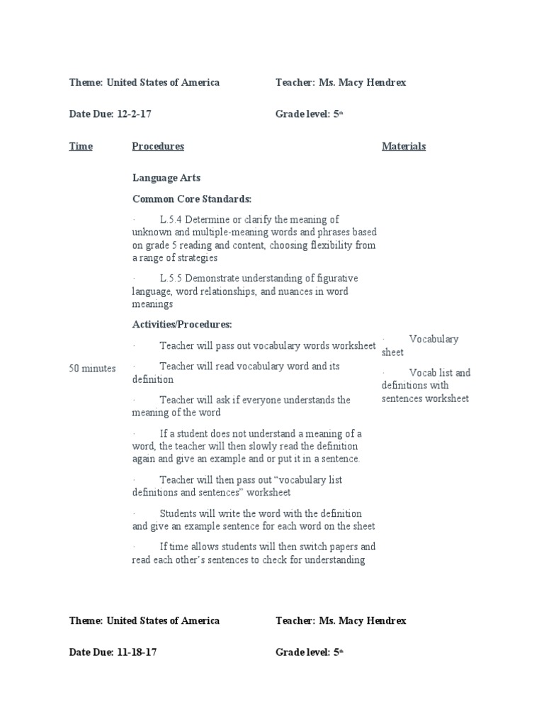 History Lesson Plan | PDF | Word | Vocabulary