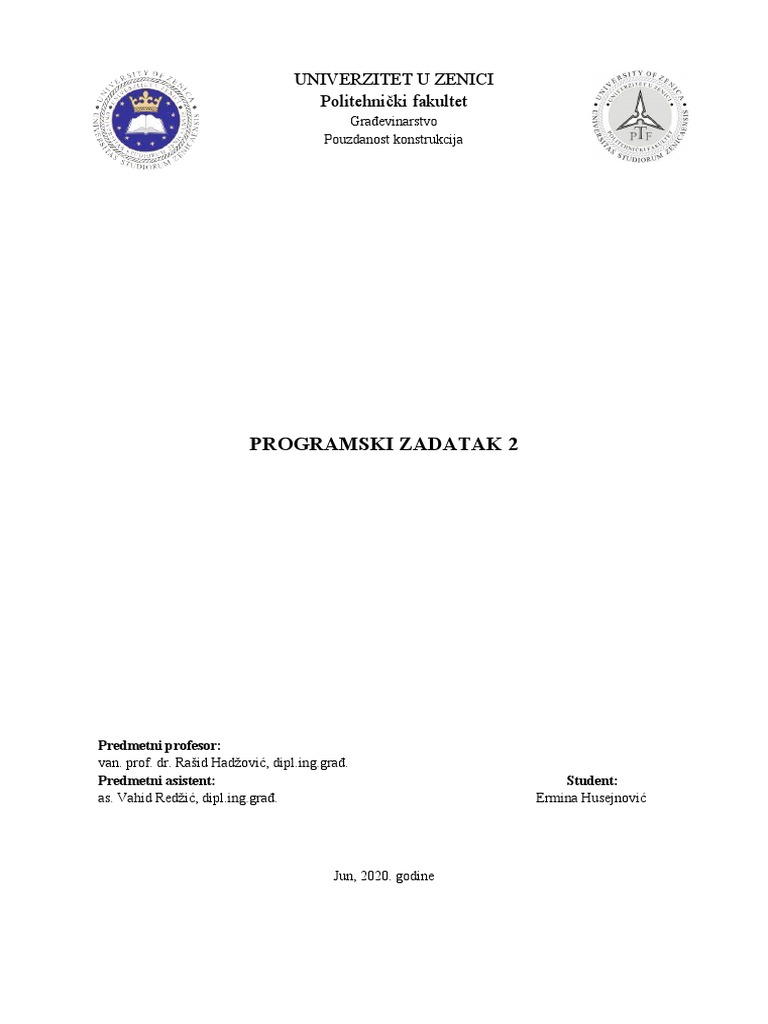 Programski Zadatak 2: Univerzitet U Zenici Politehnički Fakultet | PDF