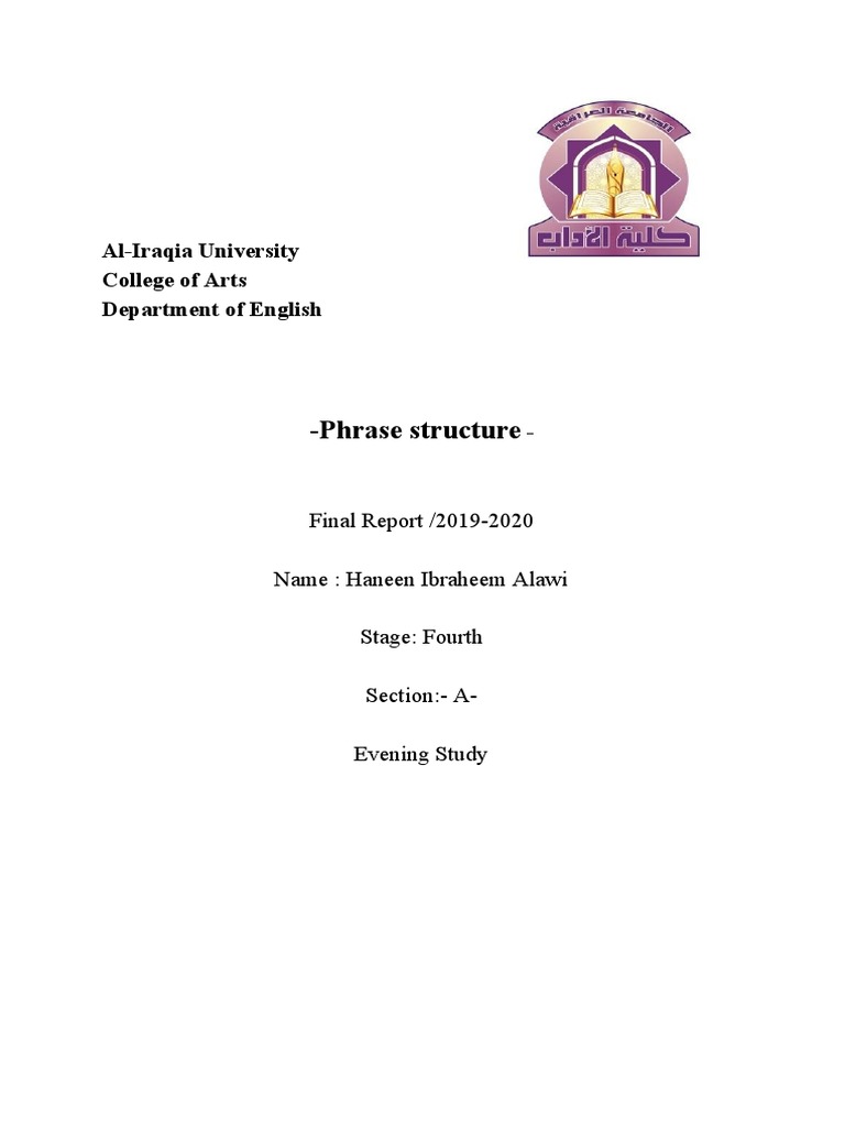 Phrase Structure: Al-Iraqia University College of Arts Department of English | Download Free PDF ...