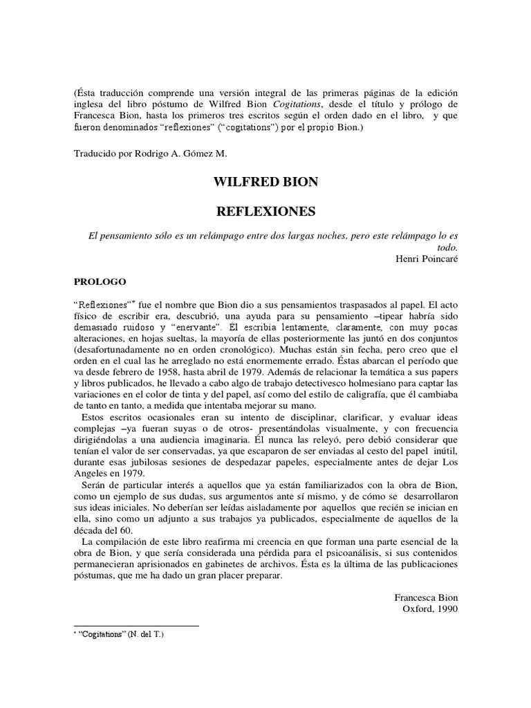 Reflexiones Psicoanalíticas de Bion | PDF | Psicoanálisis | Sentido común