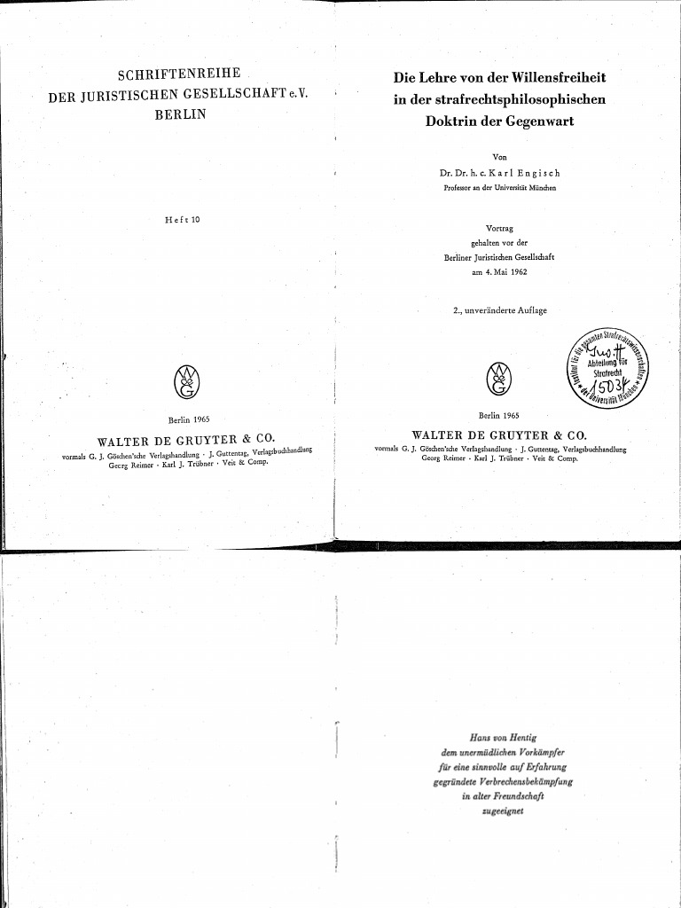 Karl Engisch - Die Lehre Von Der Willensfreiheit | PDF