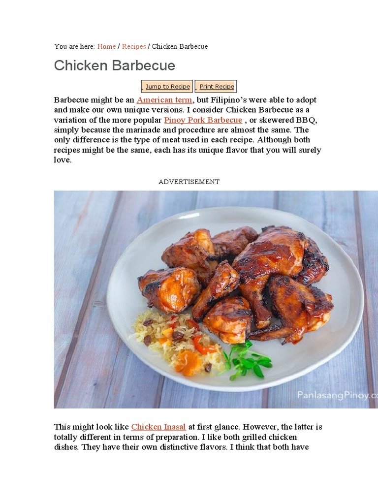 Chicken Barbecue: American Term Pinoy Pork Barbecue | PDF | Food And ...