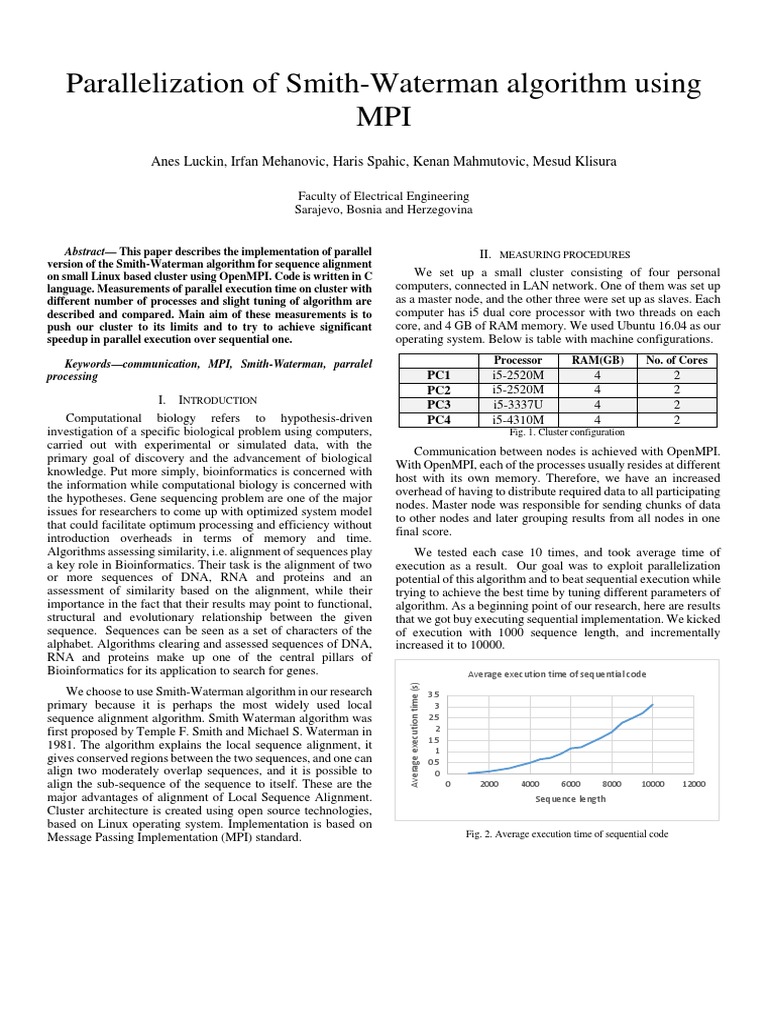 Parallelization of Smith-Waterman Algorithm Using MPI | PDF | Parallel Computing | Process ...