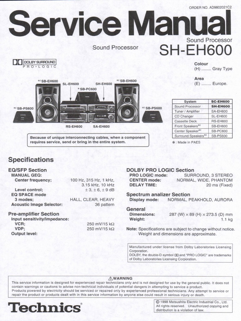 Technics Sh-Eh600 SM | PDF