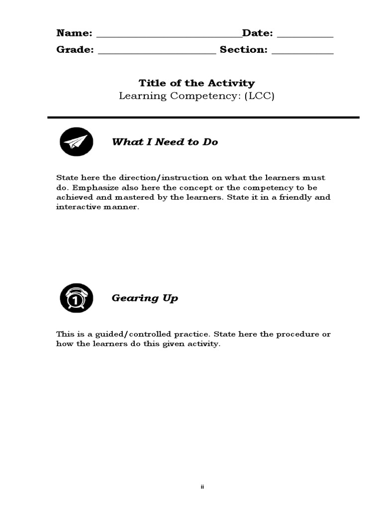 Template Activity Sheet English 4 6 | PDF