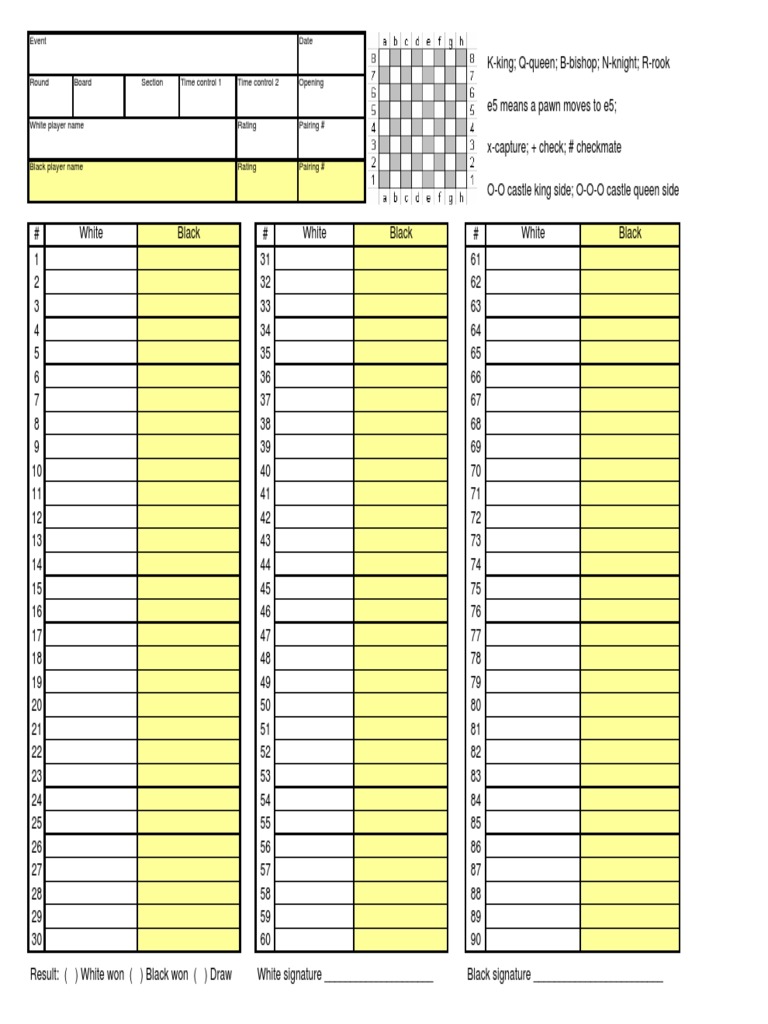 Chess Score Sheet | PDF | Game Theory | Game Rules