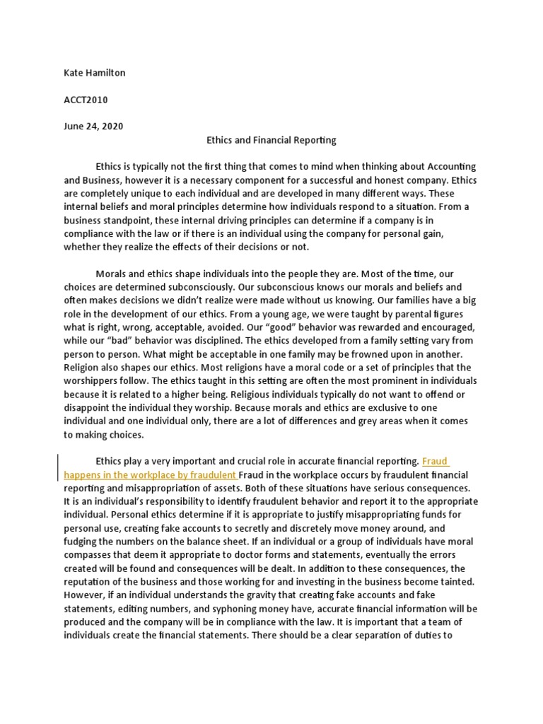 Ethics and Financial Reporting | PDF | Fraud | Morality