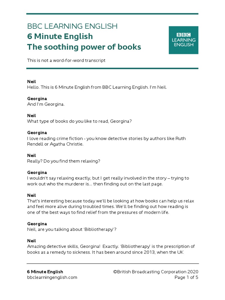6 Minute English The Soothing Power of Books | PDF ...