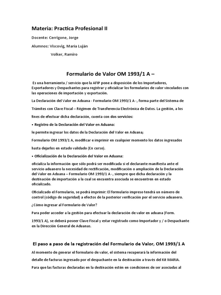 Guía para el Formulario OM 1993/1 A | PDF | aduana | Información