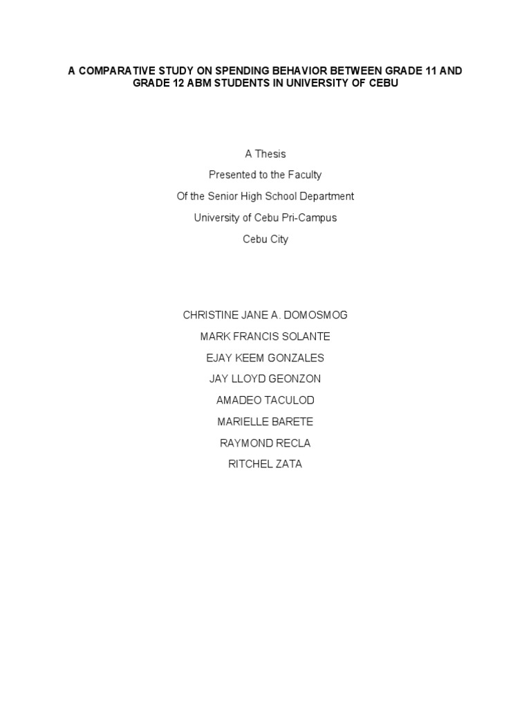 A Comparative Study On Spending Behavior Between Grade 11 and Grade 12 ...