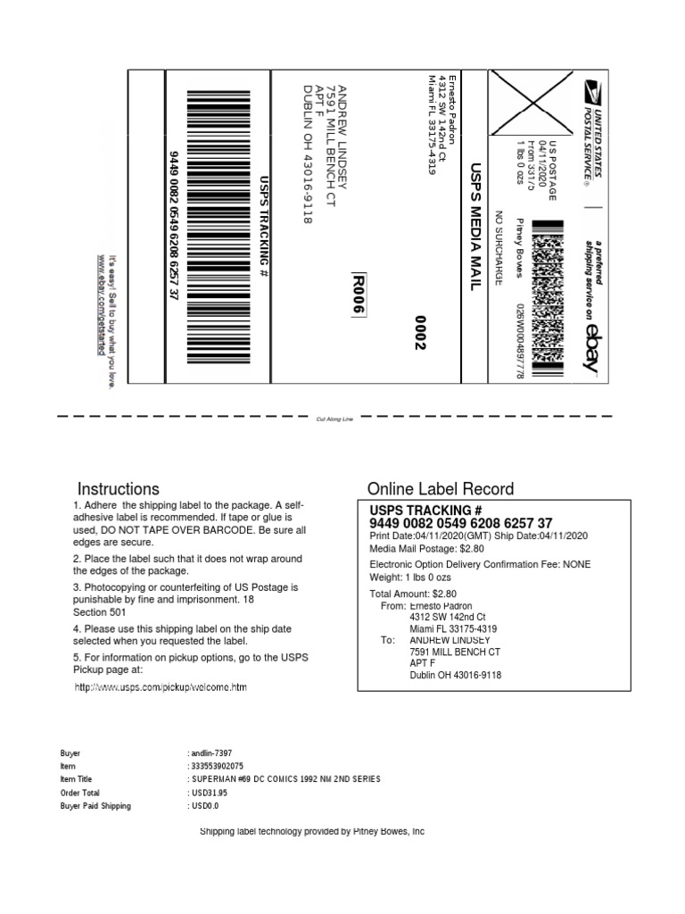 Instructions Online Label Record: Usps Tracking # | PDF | United States ...