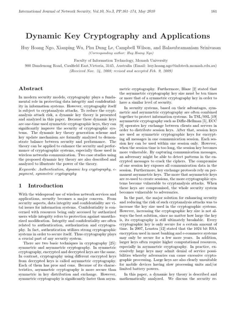 Dynamic Key Cryptography and Applications | PDF | Cryptography | Key (Cryptography)