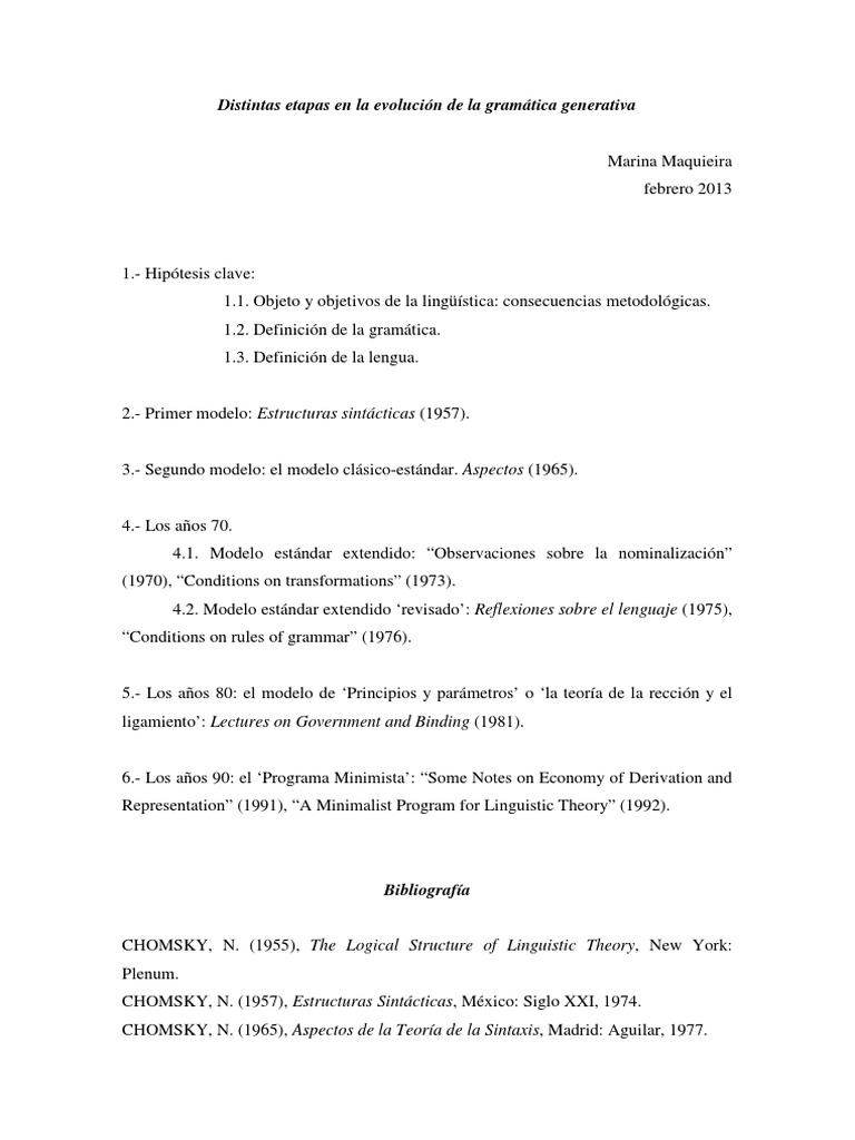 Distintas Etapas en La Evolución de La Gramática Generativa PDF | PDF ...