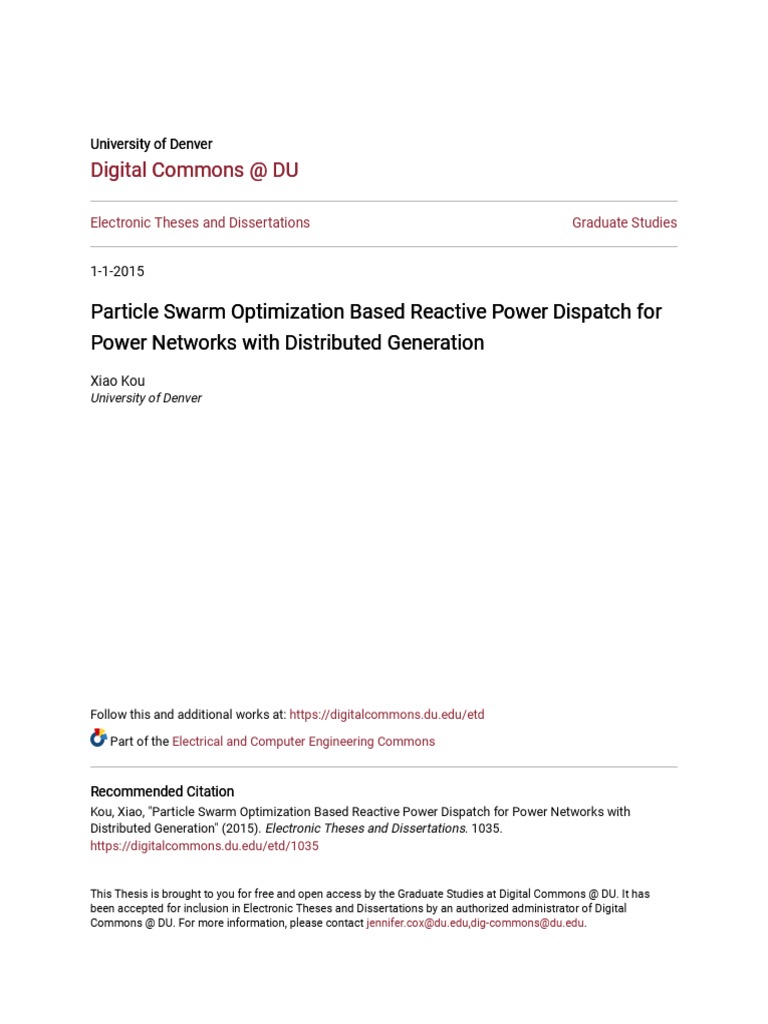 Particle Swarm Optimization Based Reactive Power Dispatch For Pow | PDF | Mathematical ...