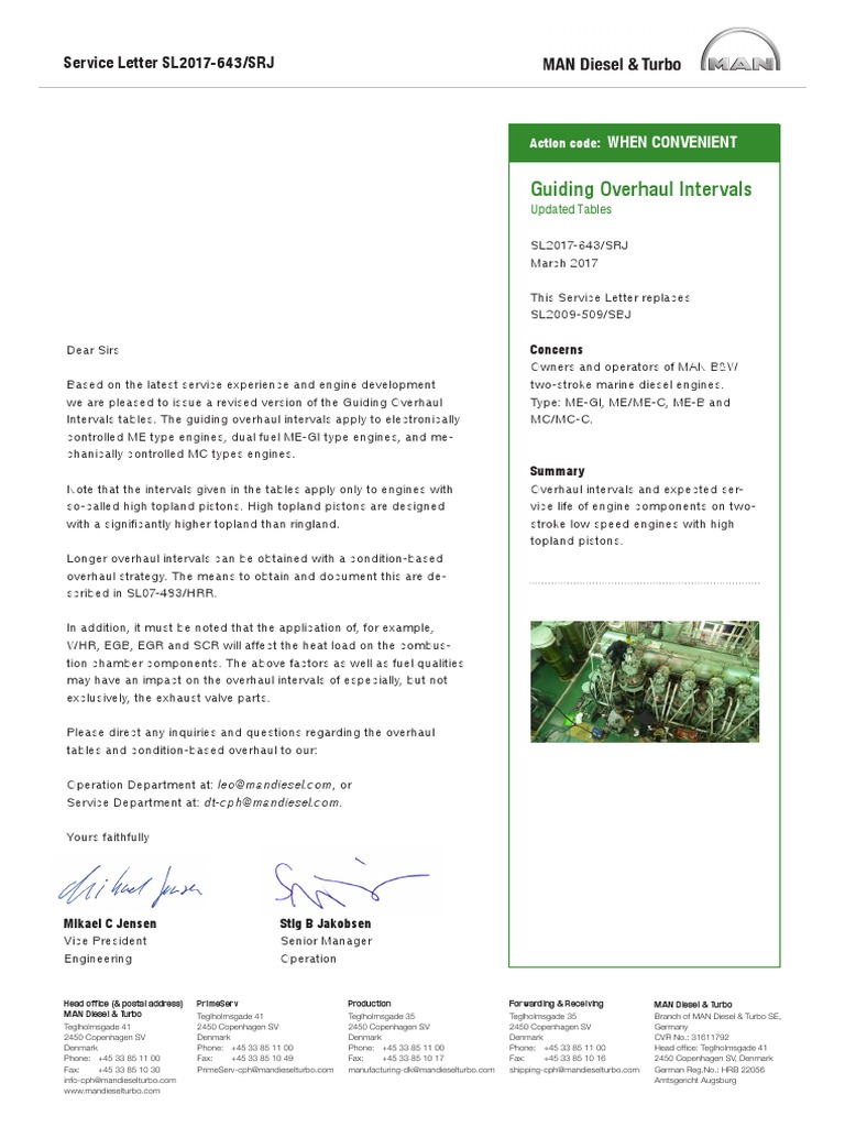 MAN Service Letter 2017 Overhaul Hours PDF | PDF | Valve | Piston