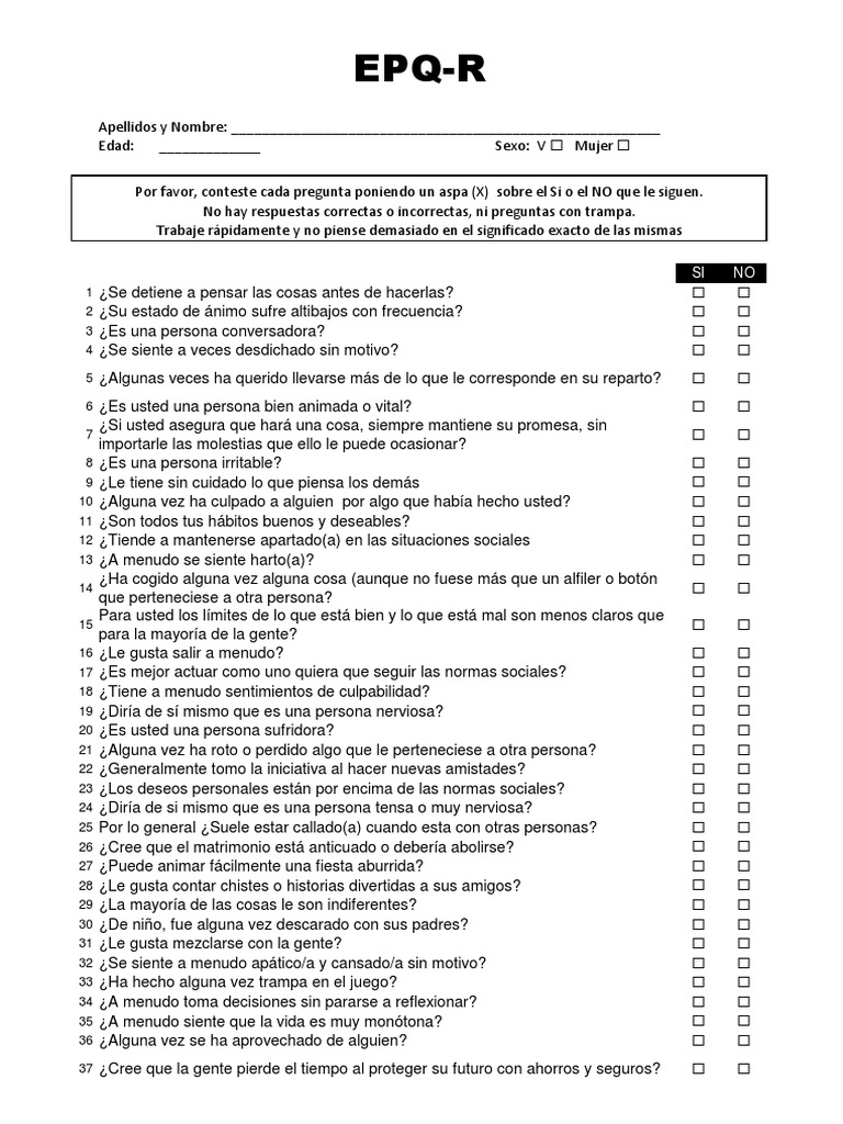 Epq-R Cuestionario y Clave PDF | PDF | Violencia